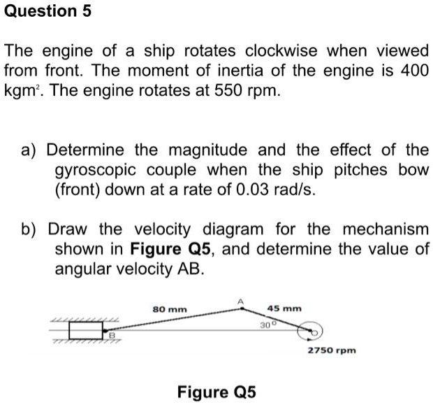 Question 5 The engine of a ship rotates clockwise when viewed from ...