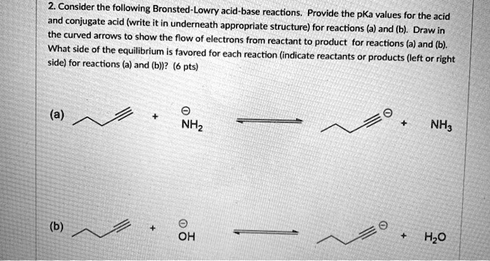2. Consider the following Bronsted-Lowry acid-base reactions. Provide the pKa values for the ...