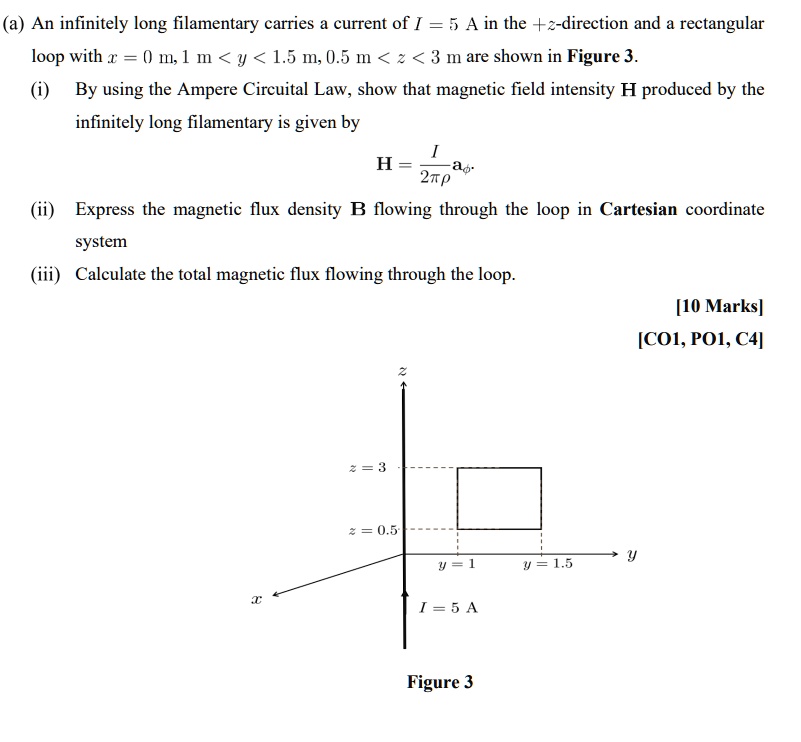 SOLVED: (a) An infinitely long filamentary carries a current of I = 5 A in the +z-direction and ...