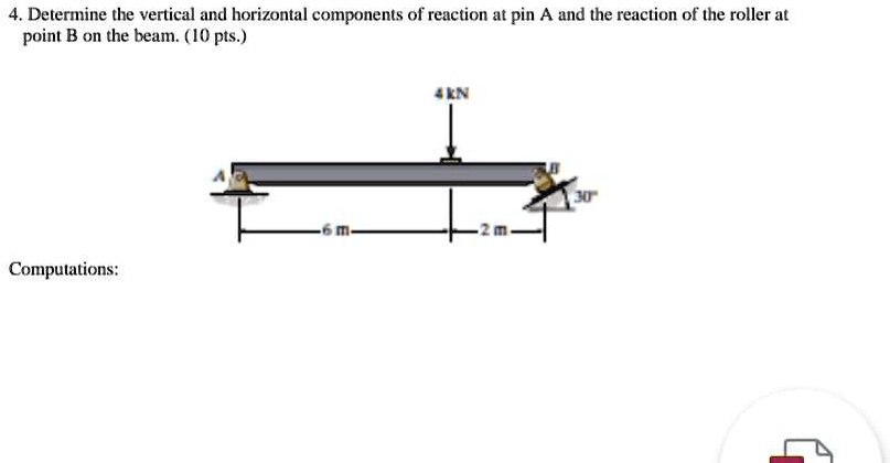 Delermine the vertical and horizontal components of reaction...