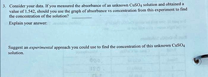 SOLVED: Consider your data. If you measured the absorbance of an unknown CuSO4 solution and ...