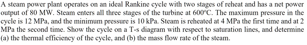 a steam power plant operates on an ideal rankine cycle with two stages ...