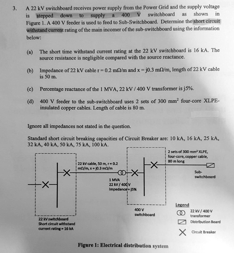 SOLVED: A 22 kV switchboard receives power supply from the Power Grid ...