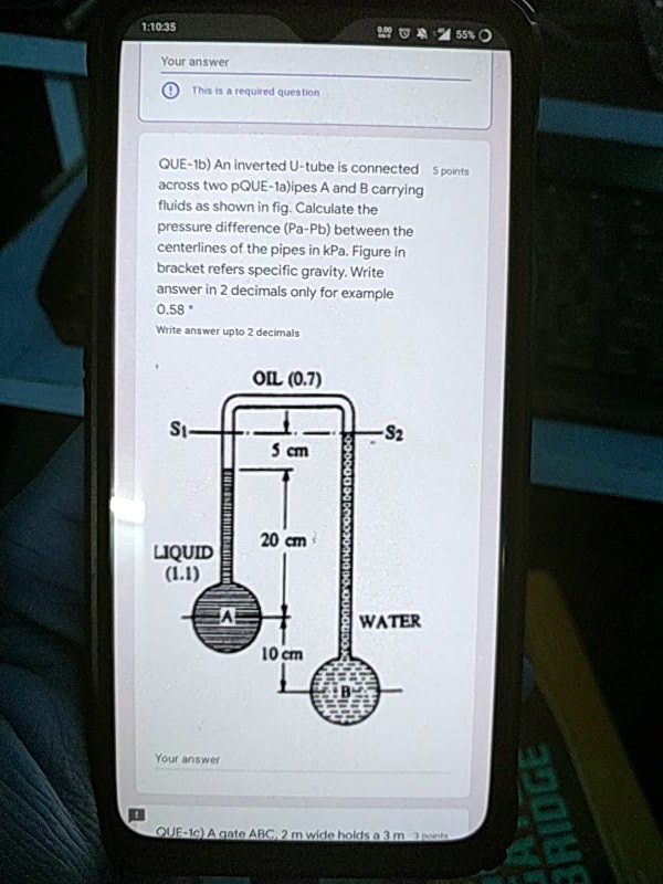 SOLVED: An inverted U-tube is connected across two pipes A and B ...
