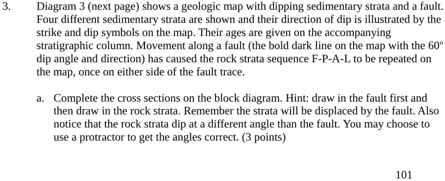 SOLVED: Diagram 3 (next page) shows a geologic map with dipping ...