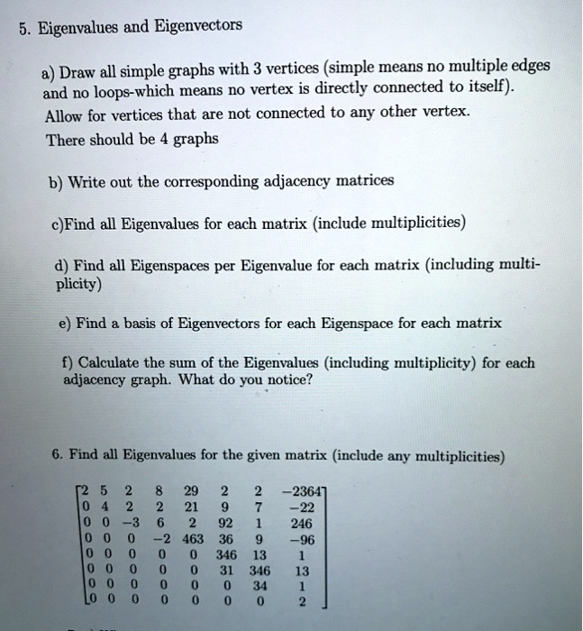 SOLVED: 5 . Eigenvalues and Eigenvectors a) Draw all simple graphs with ...