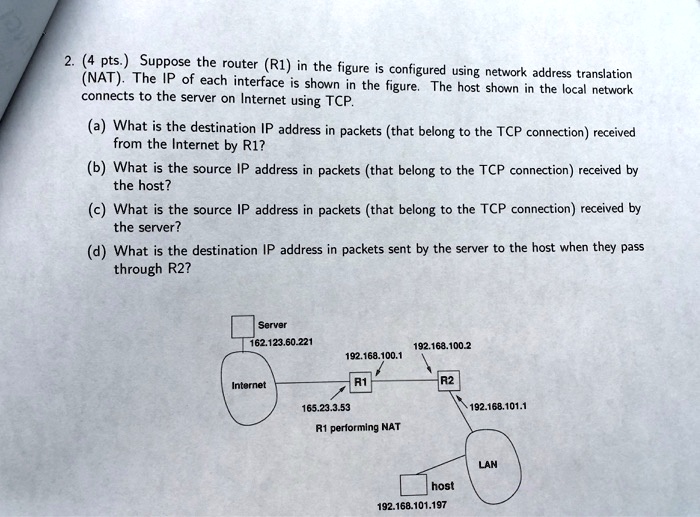 SOLVED: 2.(4 pts.) Suppose the router (R1 in the figure is configured using network address ...