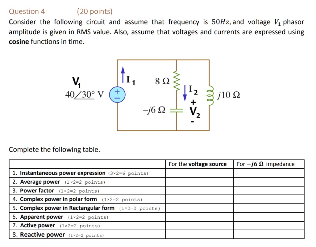 SOLVED: Question 4: (20 points) Consider the following circuit and assume that the frequency is ...