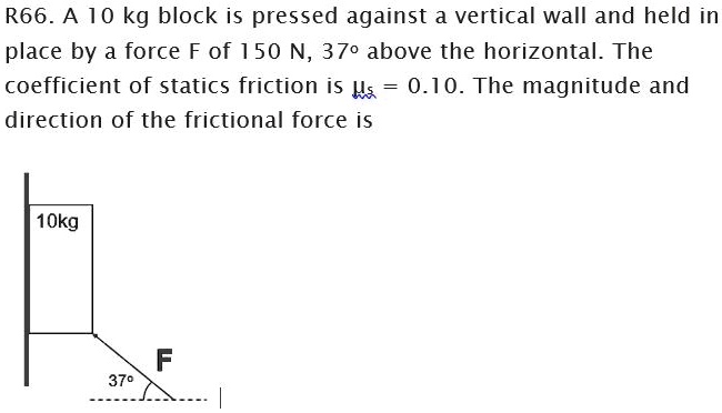 SOLVED: R66. A 10 kg block is pressed against a vertical wall and held ...