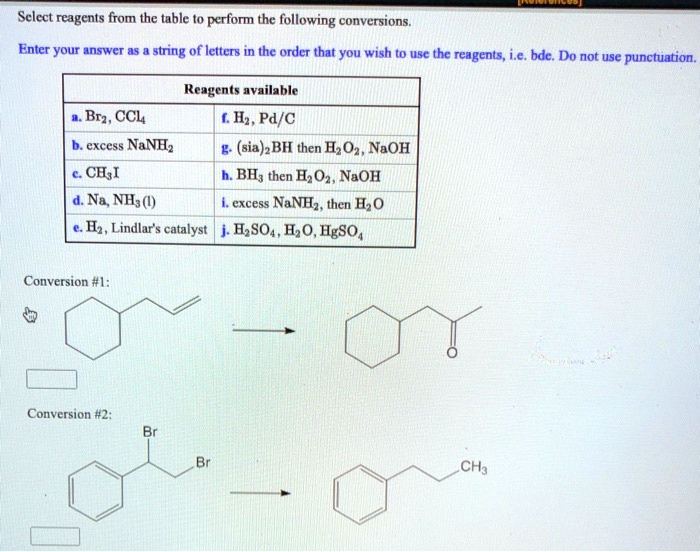 Select reagents from the table to perform the following conversions ...