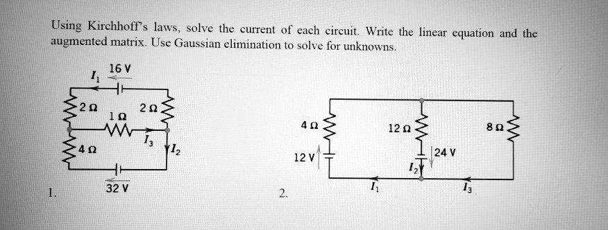 SOLVED: Using Kirchhoff's laws, solve the current of each circuit ...