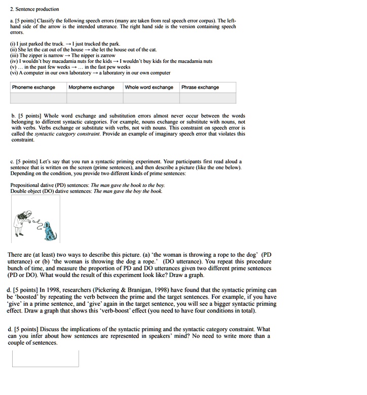 2 sentence production a 5 points classify the following speech errors ...