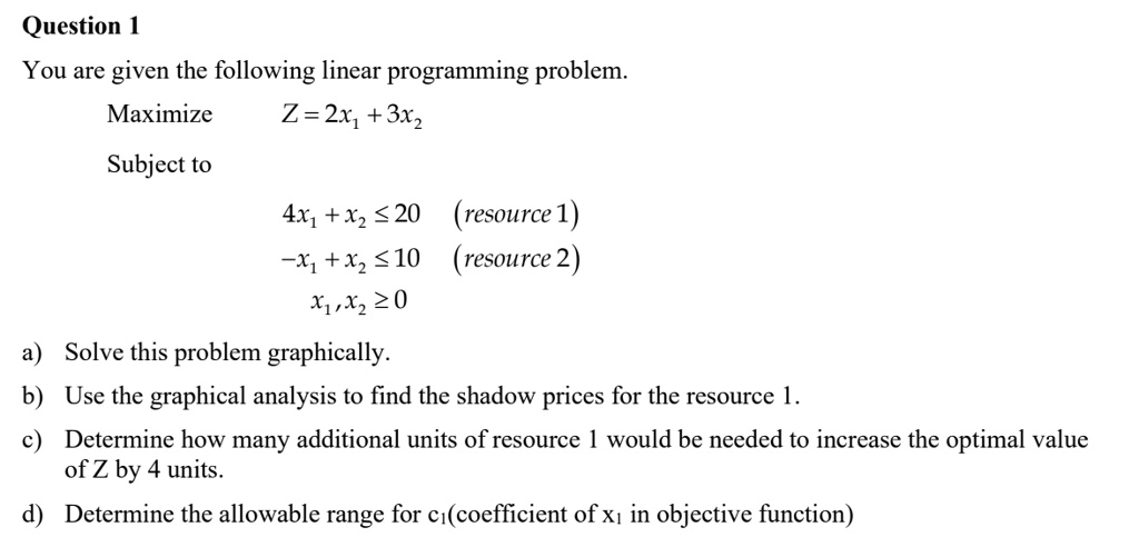 [get Answer] Question 1 You Are Given The Following Linear Programming