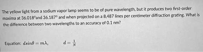 SOLVED: The yellow light from a sodium vapor lamp seems to be of pure ...