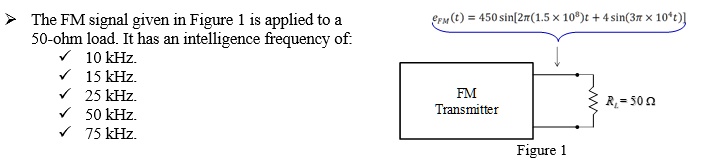 SOLVED: The FM signal given in Figure 1 is applied to a 50 -ohm load ...