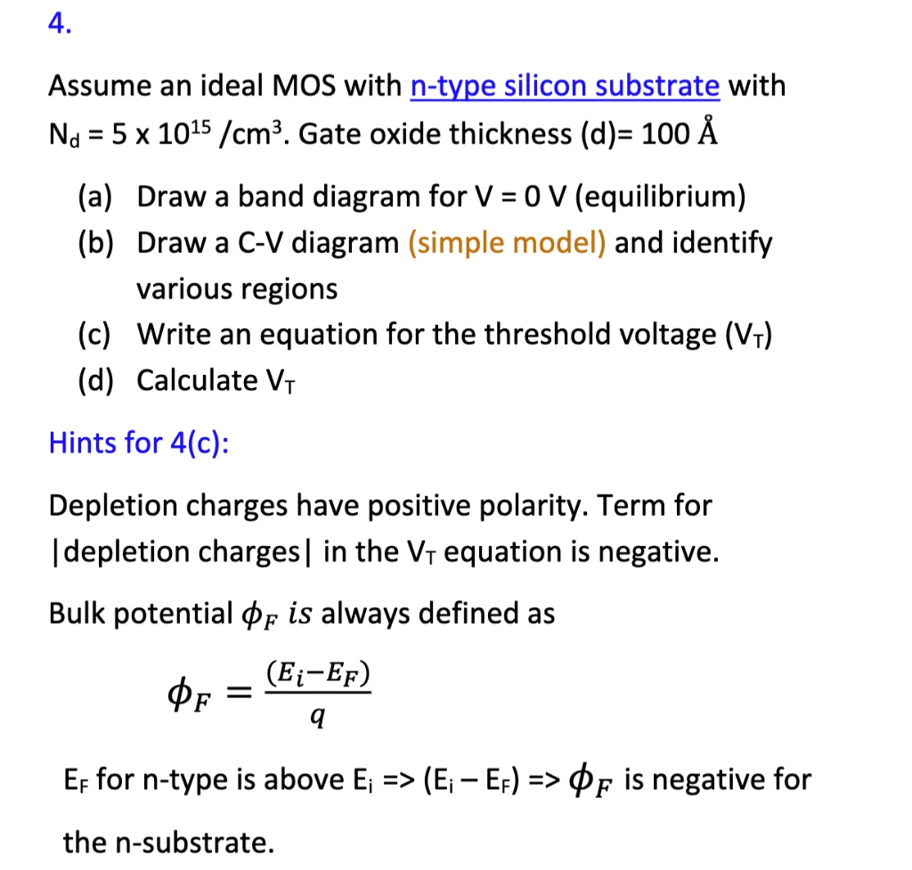 4 assume an ideal mos with n type silicon substrate with na 5 x 1015 ...