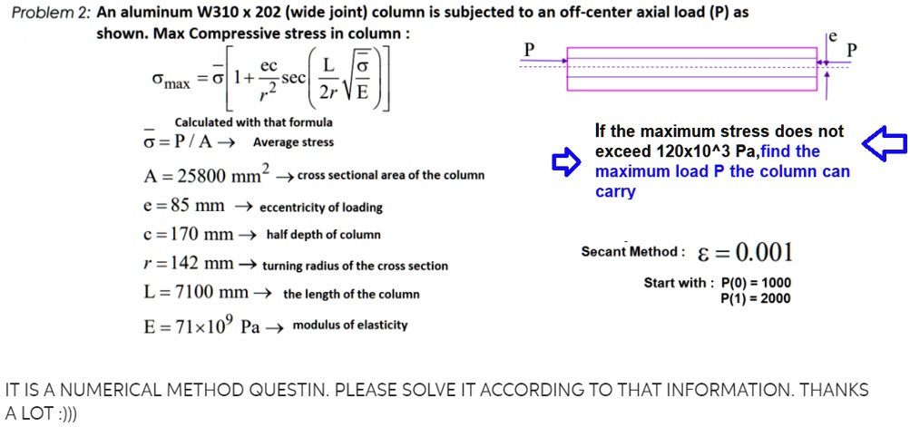 problem 2 an aluminum w310 x 202 wide joint column is subjected to an ...