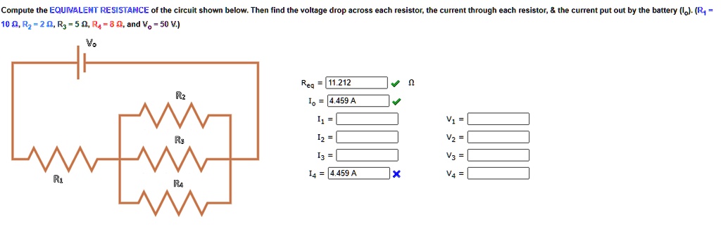 SOLVED: Compute the EQUIVALENT RESISTANCE of the circuit shown below. Then find the voltage drop ...