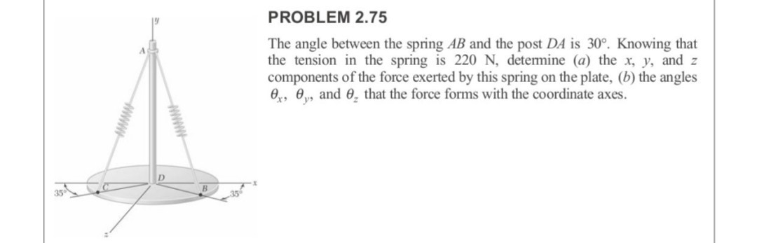 PROBLEM 2.75 The angle between the spring A B and the post D A is 30^∘ ...