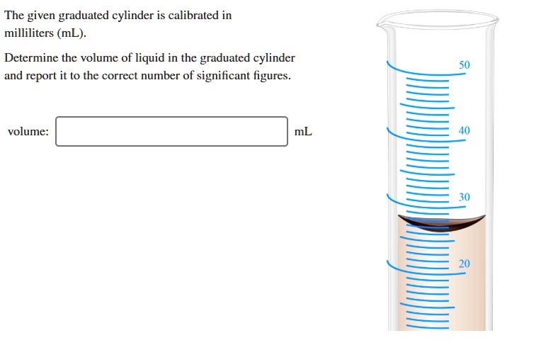 the given graduated cylinder is calibrated in milliliters ml determine ...