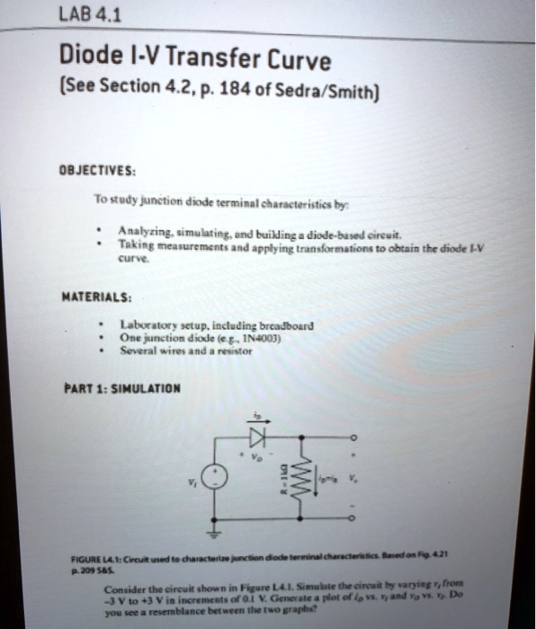 lab41 diode i vtransfer curve see section 42p184of sedrasmith objectives to study junction diode ...
