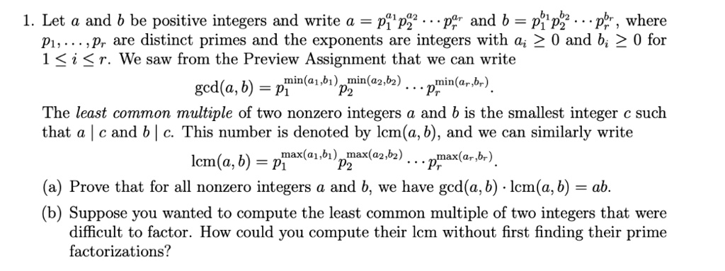 SOLVED: 1. Let a and b be positive integers and write a = pip32 ...p- and b = pip22 ...pbr ...