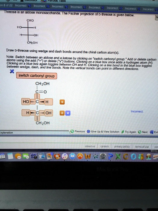 SOLVED: Draw D-threose using wedge and dash bonds around the chiral carbon atom(s). Note: Switch ...