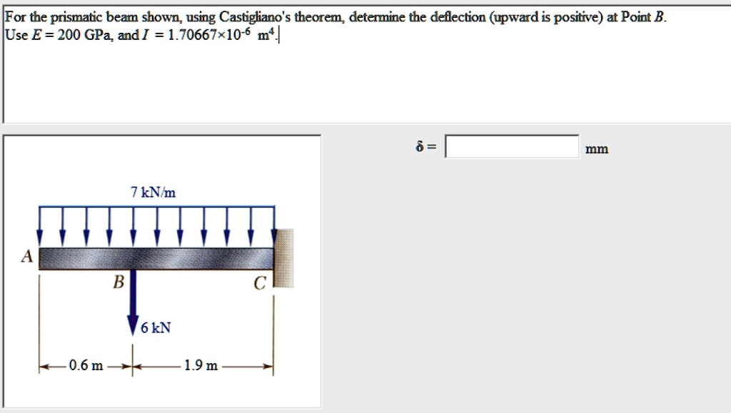 SOLVED: For the prismatic beam shown, using Castigliano's theorem ...