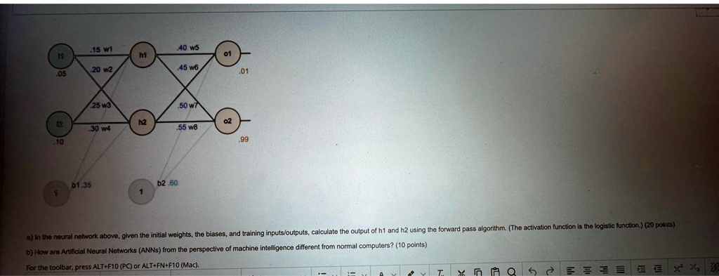 a) In the neural network above, given the initial weights, the biases ...