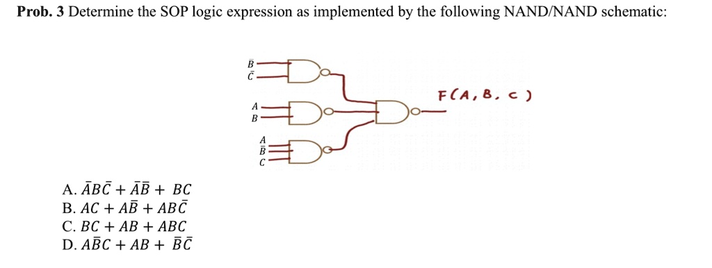 SOLVED: Determine the SOP logic expression as implemented by the following NAND/NAND schematic ...