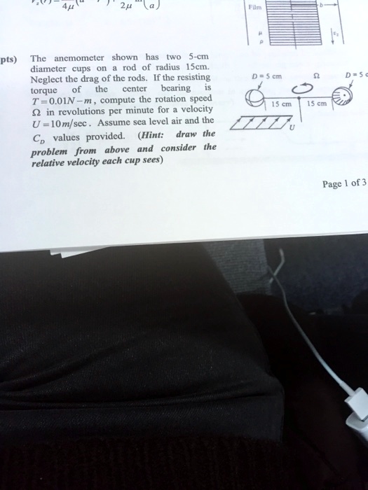 SOLVED: The anemometer shown has two 5-cm diameter cups on a rod of ...