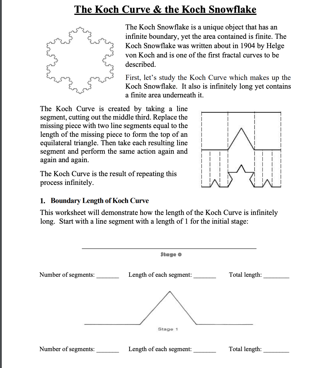 The Koch Curve & the Koch Snowflake The Koch Snowflake is a unique ...
