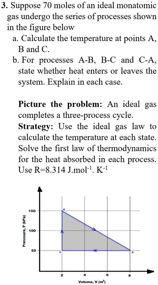 SOLVED: Please help!!! Suppose 70 moles of an ideal monatomic gas undergo the series of ...