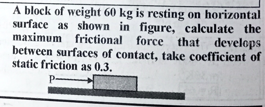a block of weight 60 kg is resting on horizontal surface as shown in figure calculate the ...