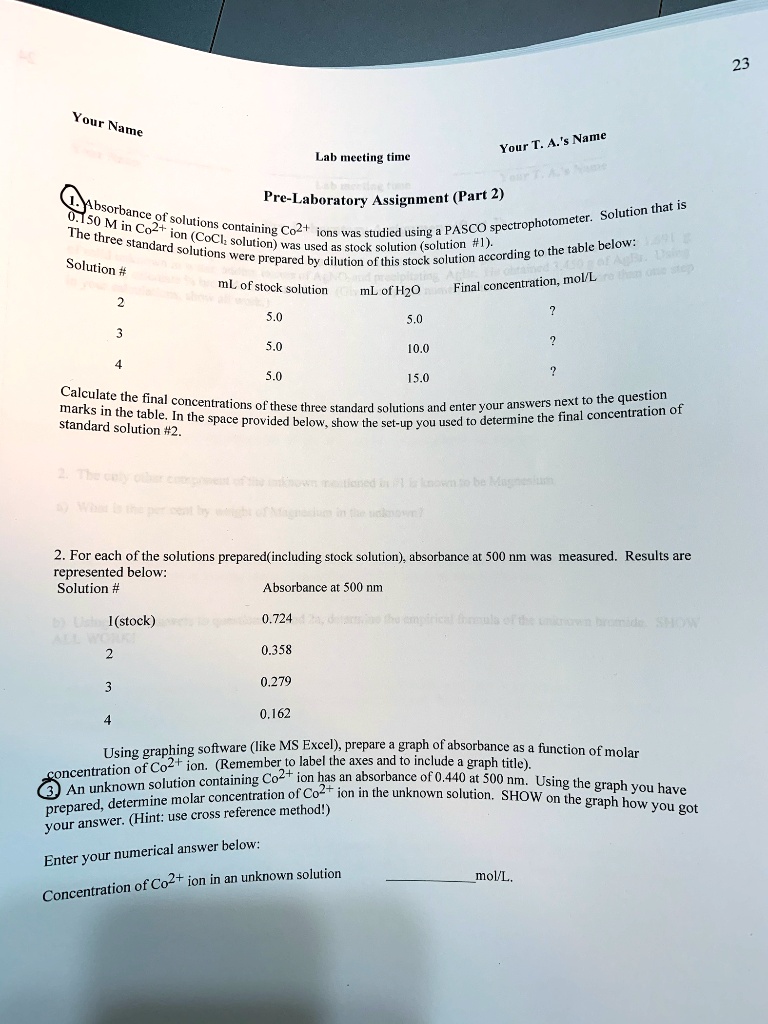 SOLVED: Your Name: Lab meeting time Pre-Laboratory Assignment (Part 2 ...
