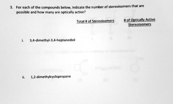SOLVED: For each of the compounds below, indicate the number of ...