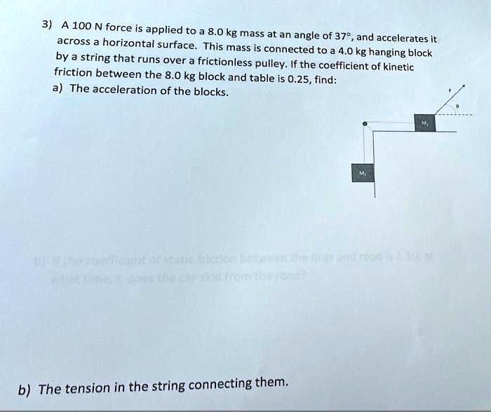 Solved A 100 N Force Is Applied To A 8 0 Kg Across Mass At An Angle Of