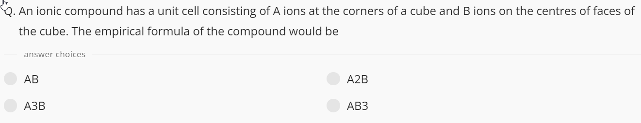 SOLVED: 2. An ionic compound has a unit cell consisting of A ions at ...