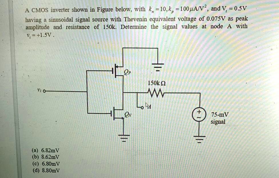 SOLVED: A CMOS inverter shown in Figure below, with k = 10, k' = 100 AN ...