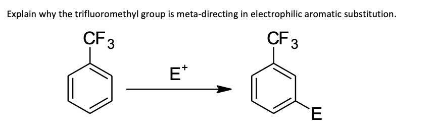SOLVED: Explain why the trifluoromethyl group is meta-directing in electrophilic aromatic ...