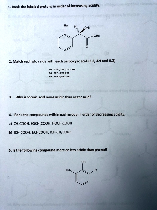 SOLVED: Rank the labeled protons in order of increasing acidity: OHc Match each pk,value with ...