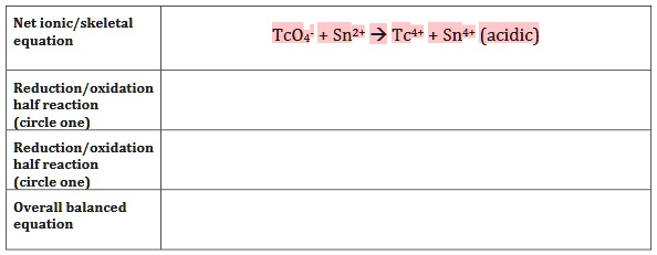 SOLVED: Net ionic/skeletal equation: TcO4- + Sn2+ â†’ Tc + Sn4+ (acidic ...