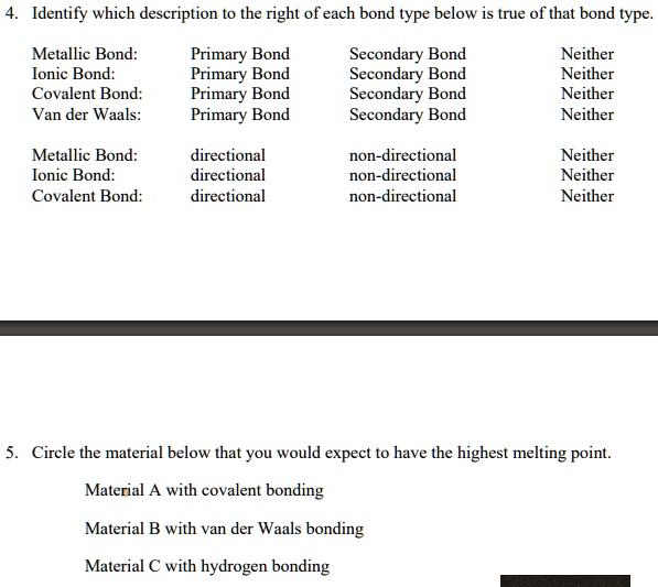 4. Identify which description to the right of each bond type below is ...