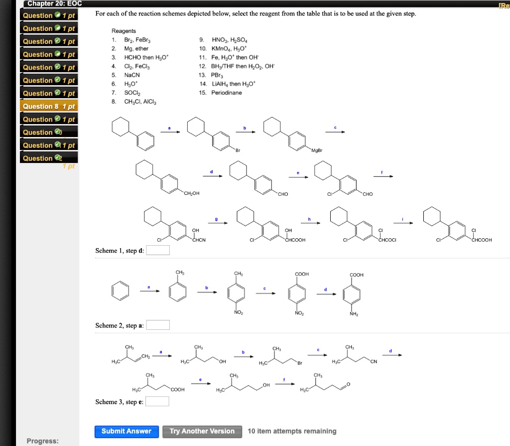 SOLVED: chapter 203EOC Questlon 1 pt For each of the reaction schemes ...