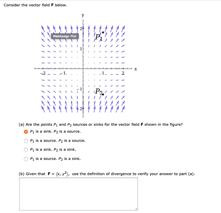 consider the vector field below lll webassign plot a are the points p1 and pz sources or sinks ...