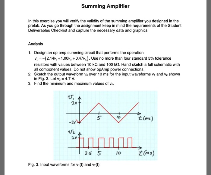 SOLVED: Summing Amplifier In this exercise, you will verify the validity of the summing ...
