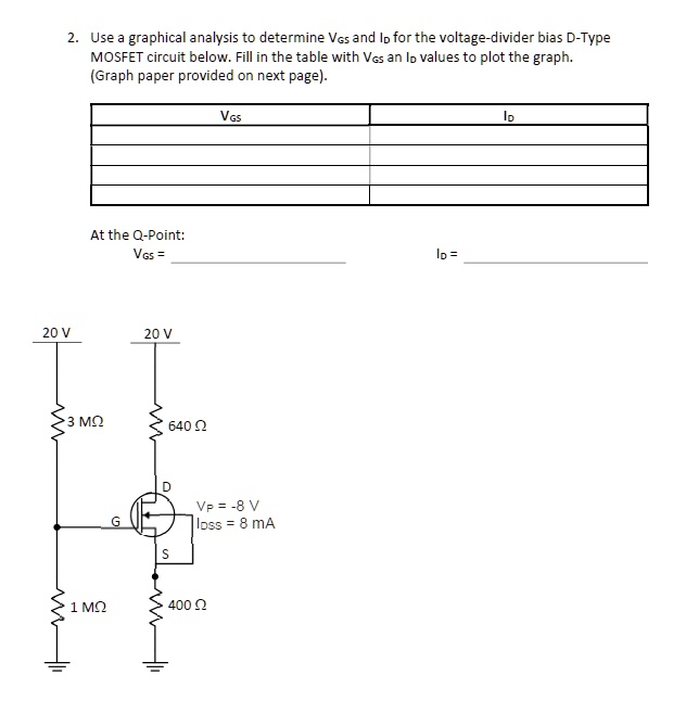 2. Use a graphical analysis to determine VGS and ID for the voltage-divider bias D-Type MOSFET ...
