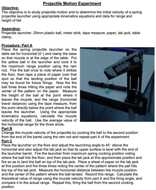 SOLVED: Projectile Motion Experiment Objective: The objective is to ...