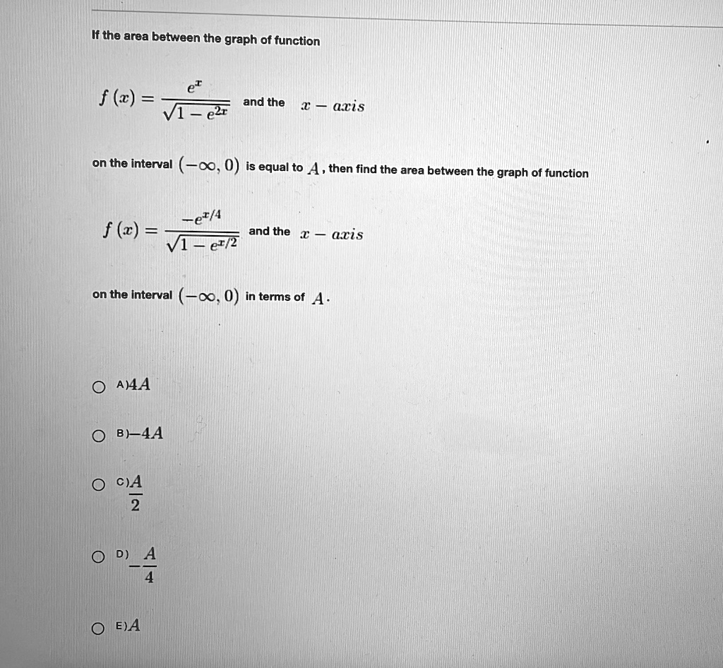 SOLVED: Texts: If the area between the graph of function f(x) = √(1 - e^2x) and the x-axis on ...