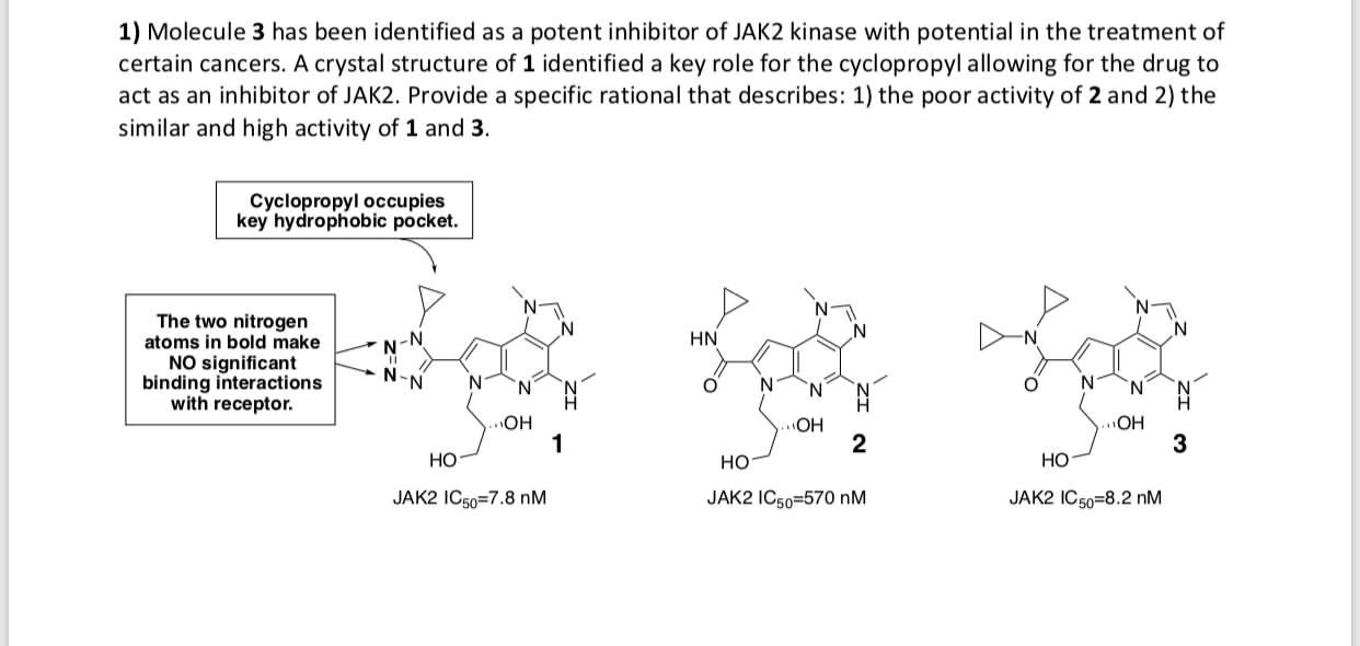 SOLVED: 1) Molecule 3 has been identified as a potent inhibitor of JAK2 ...